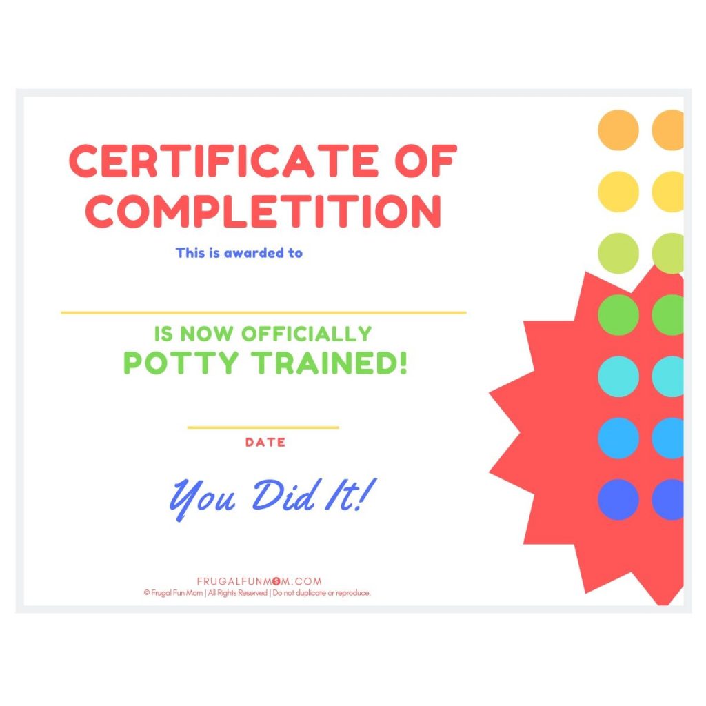 Potty Training Certificate - FAB Party Planning Mom